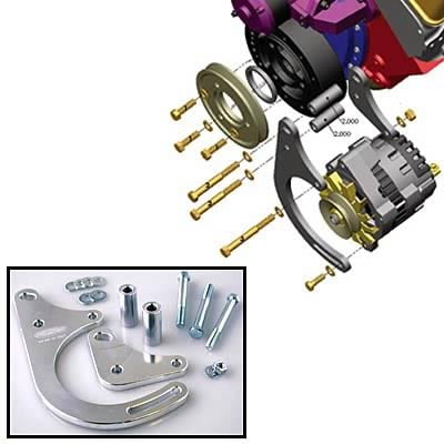 BBC Alternator Bracket, Aluminum, Satin, Engine Block Front Mount ...