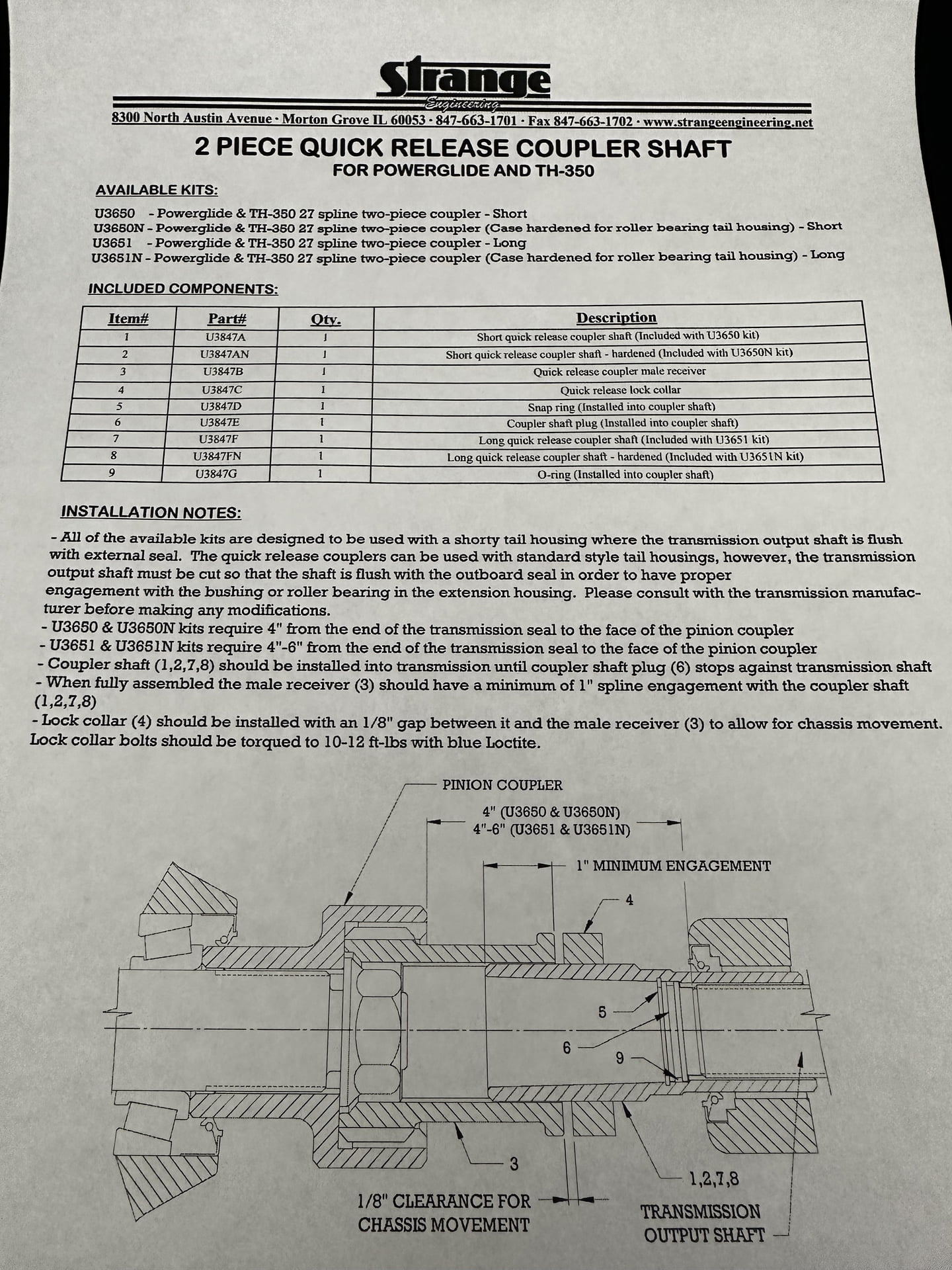 1.50" Locking Collar, Internal Splines, (U3650 / U3651), 2 pc. Coupler ...