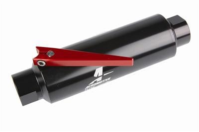 High Flow In-Line Fuel Filter w/ ShutOff Valve, Billet Aluminum Housing