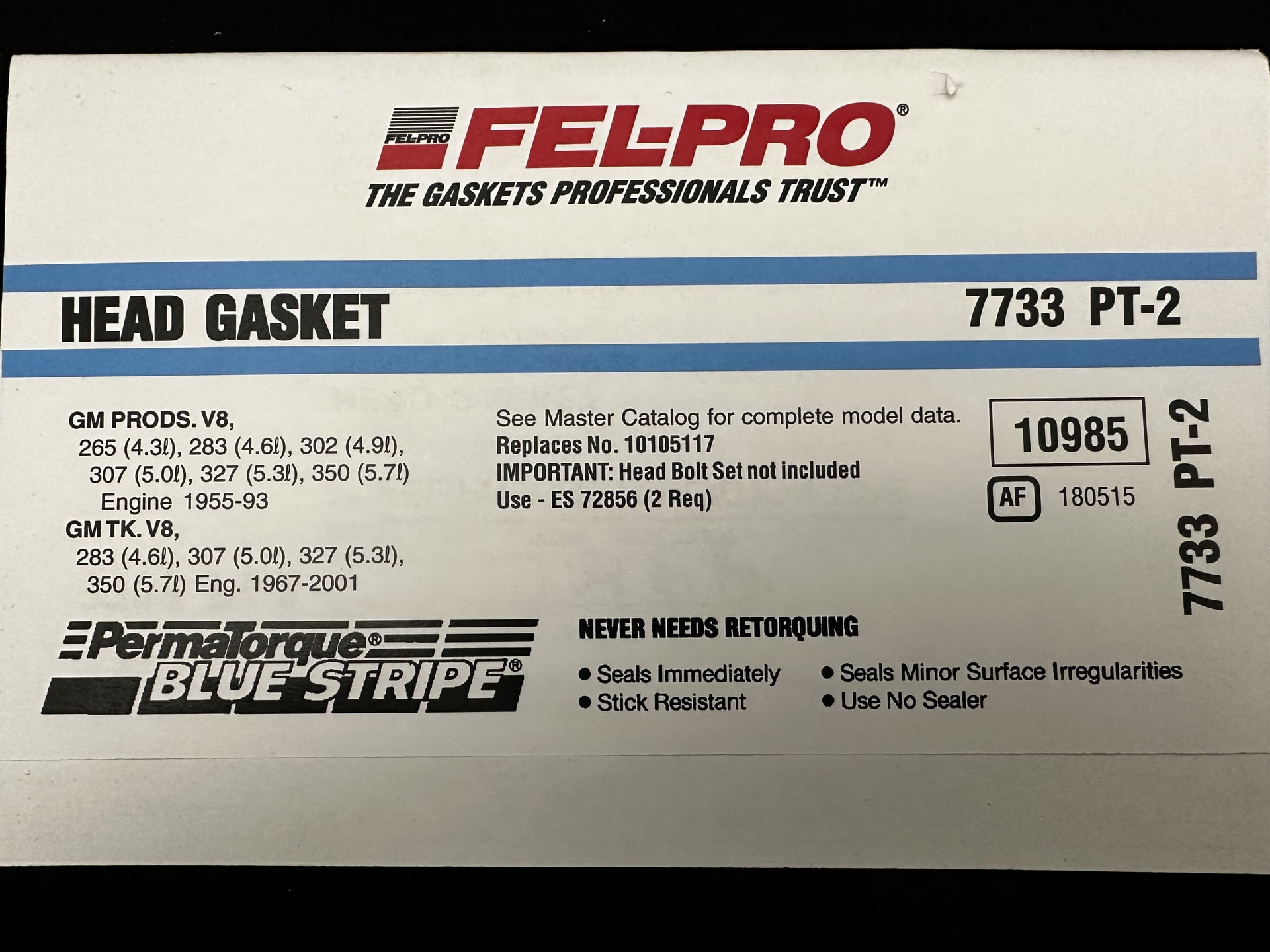 SBC, Head Gasket, PermaTorque, 4.125" Bore, .039" Compressed Thickness ...