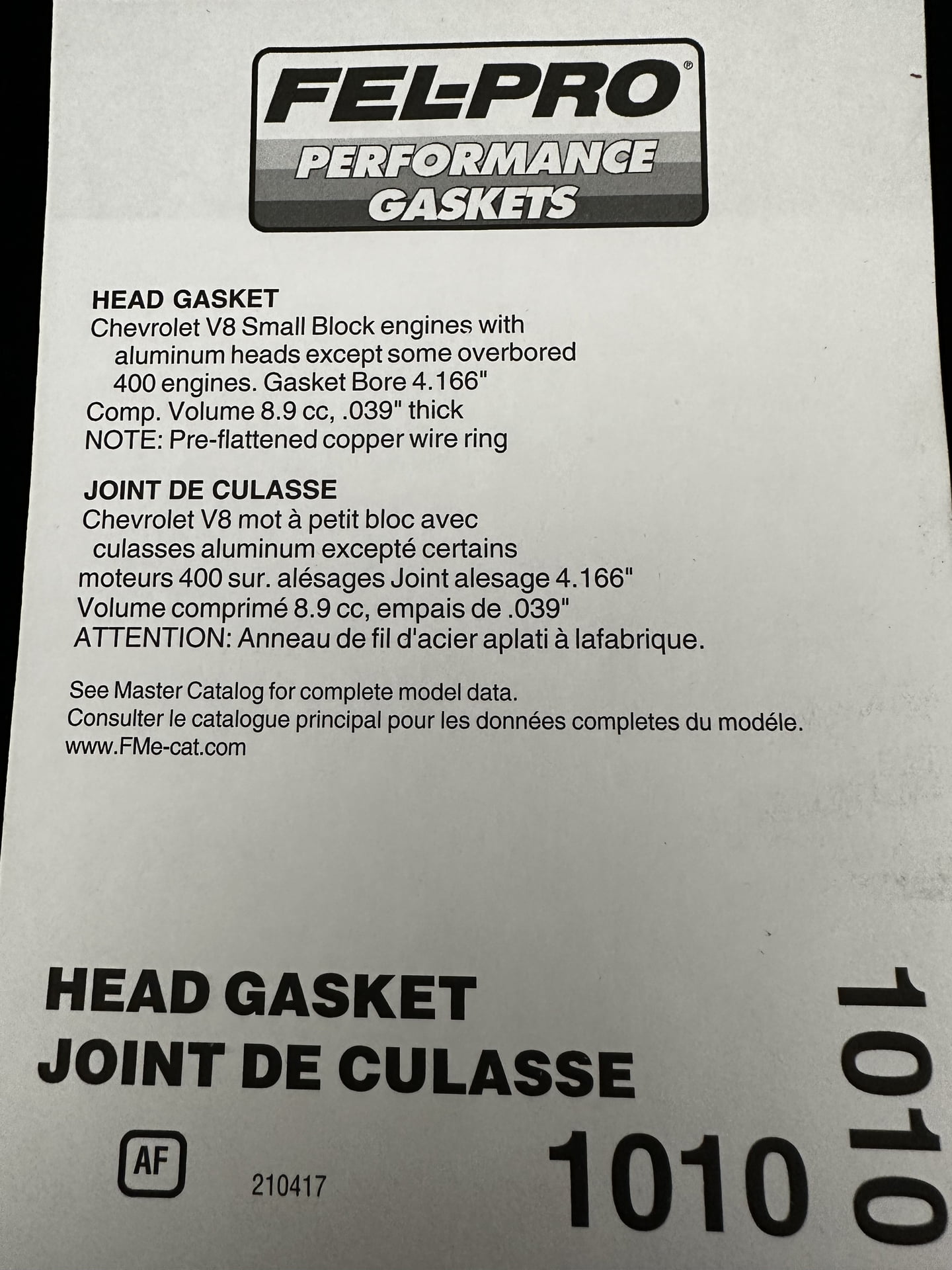 SBC, Race Head Gasket, .039" Compressed, Pre Flattened Copper Ring ...