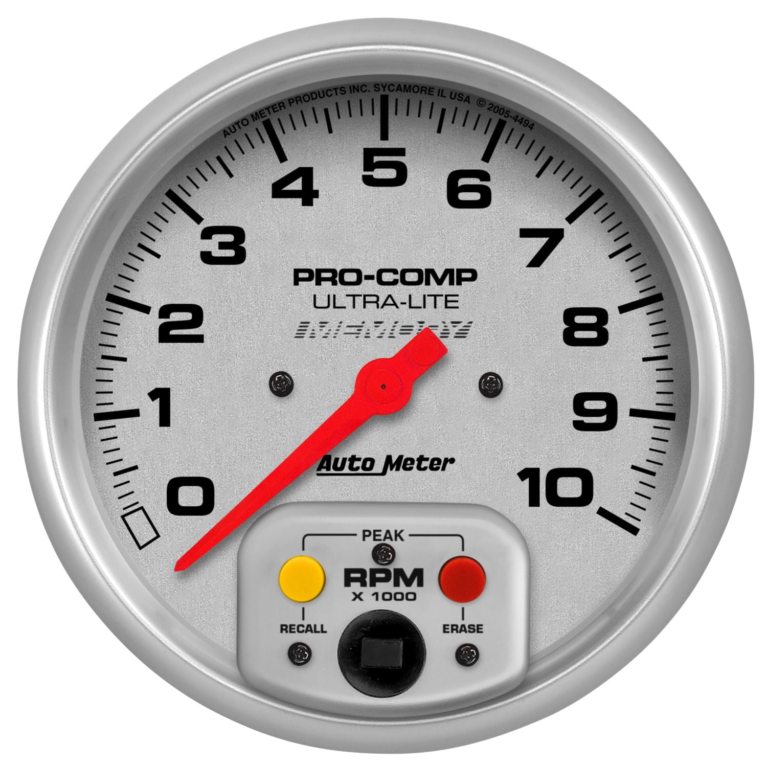 Ultra-Lite 5" Tach, 10,000 RPM, In-Dash, Single Range Memory, , 4-6-8 ...